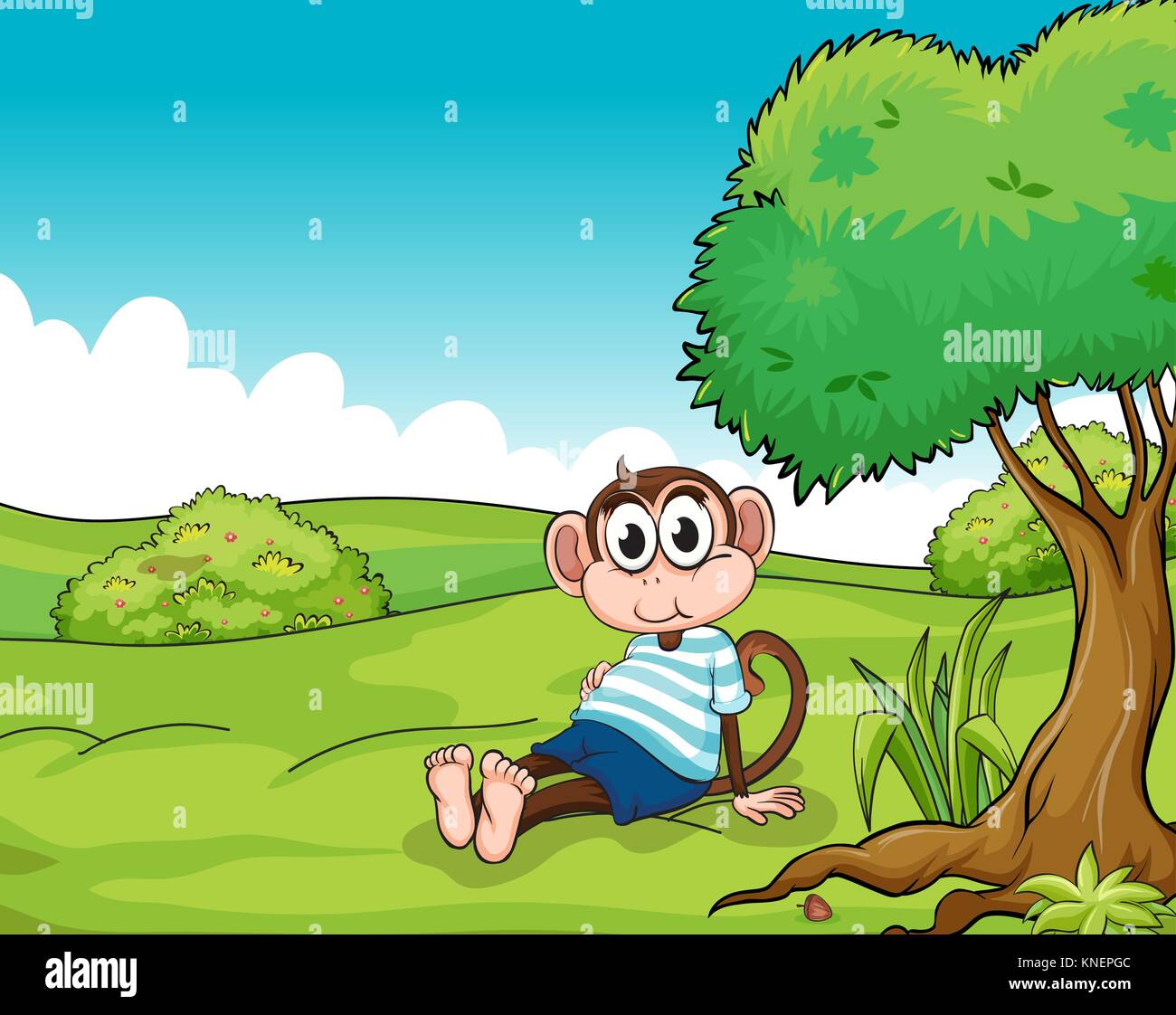 Illustration of a sitting monkey in a beautiful nature Stock Vector ...