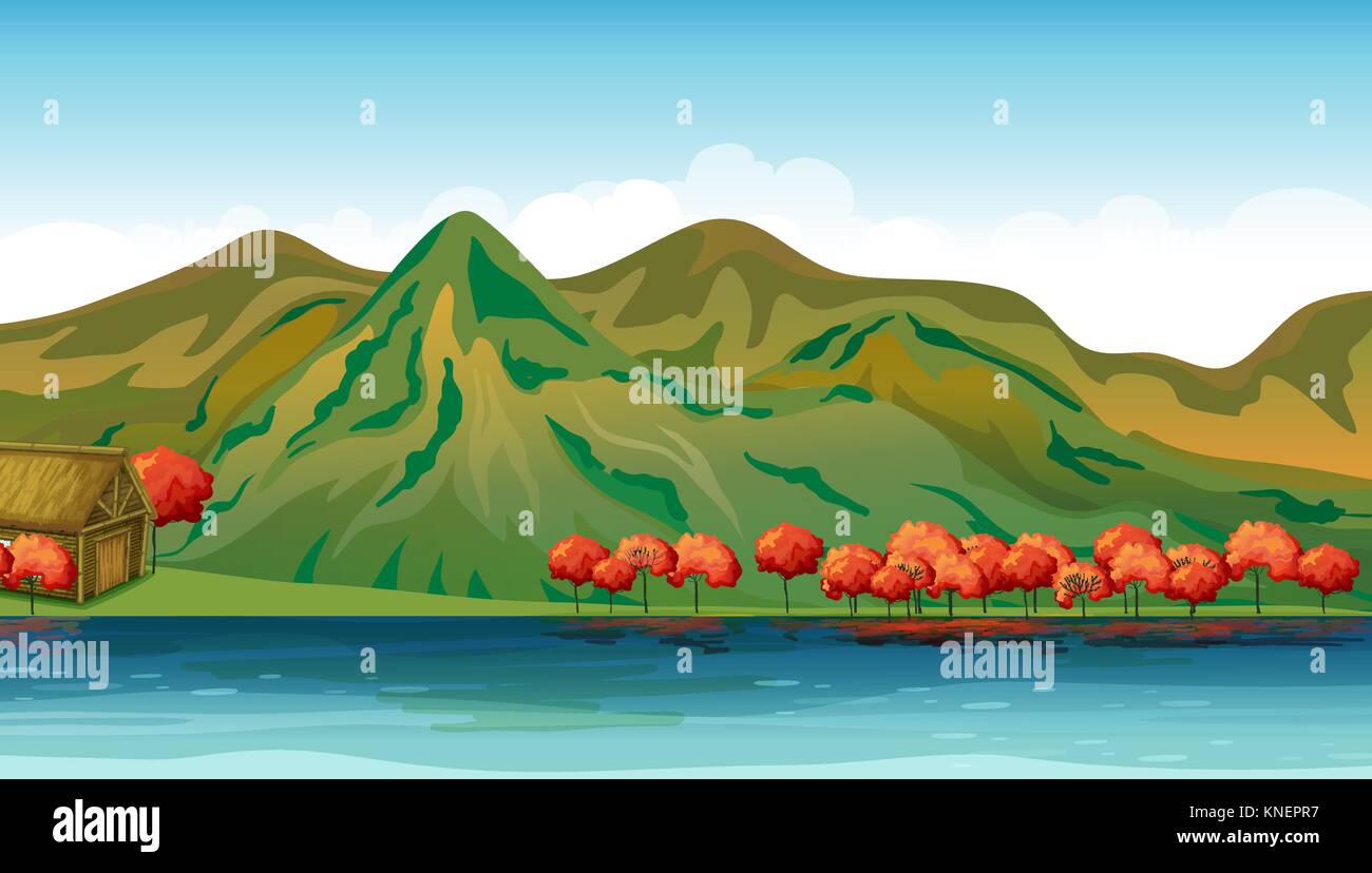 Illustration of a river and a house Stock Vector Image & Art - Alamy