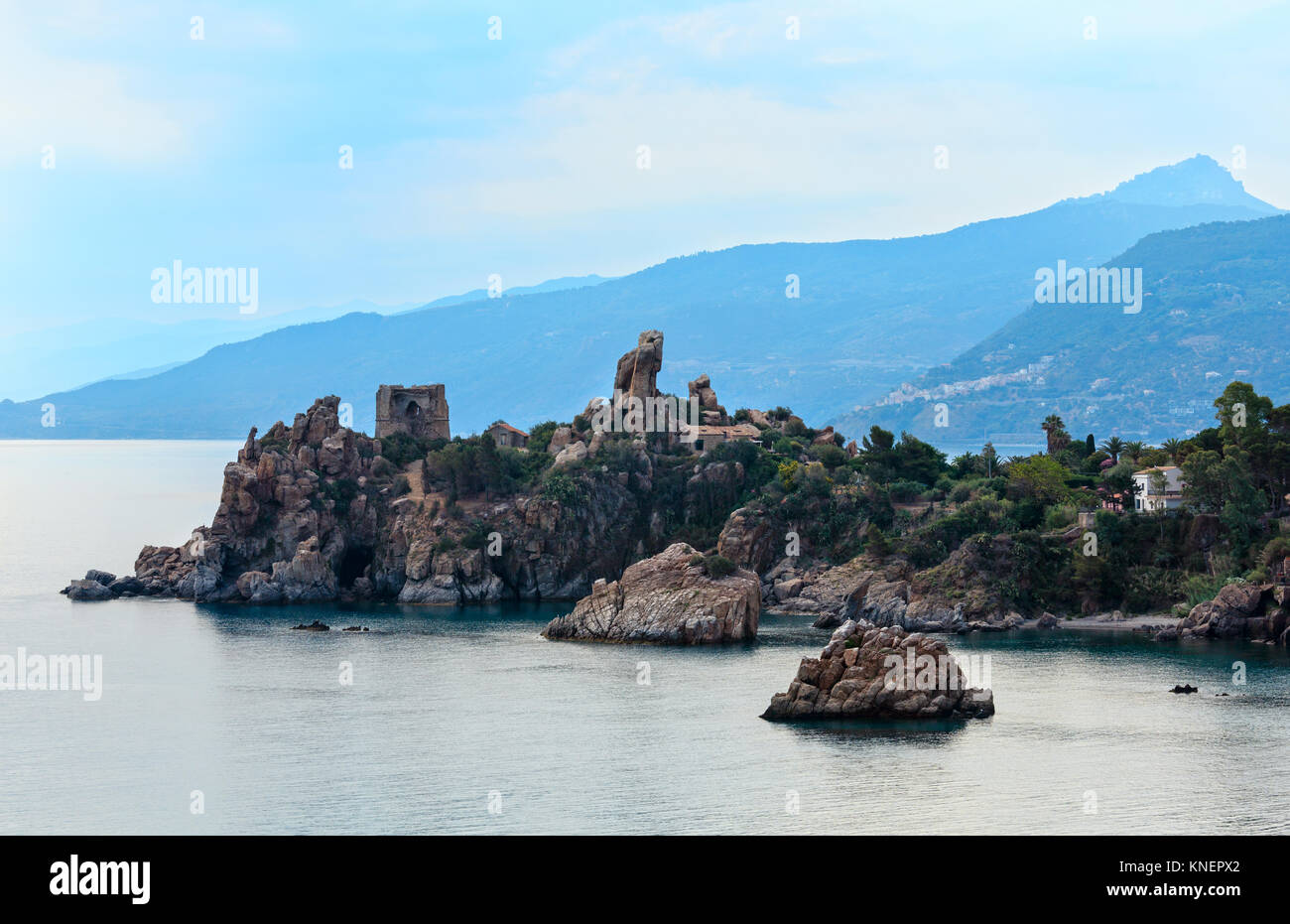 Cefalu old beautiful town surroundings coastal view with old ruined ...