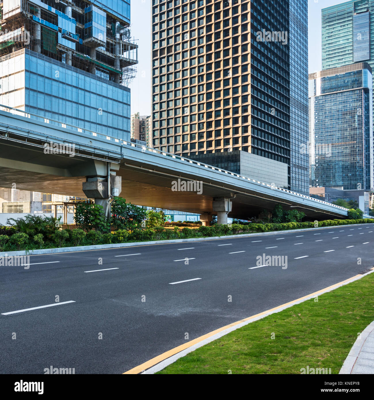 urban street view with cityscape in background Stock Photo - Alamy