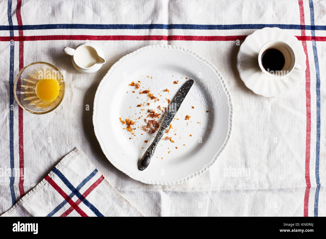 Empty breakfast plate, overhead view Stock Photo - Alamy