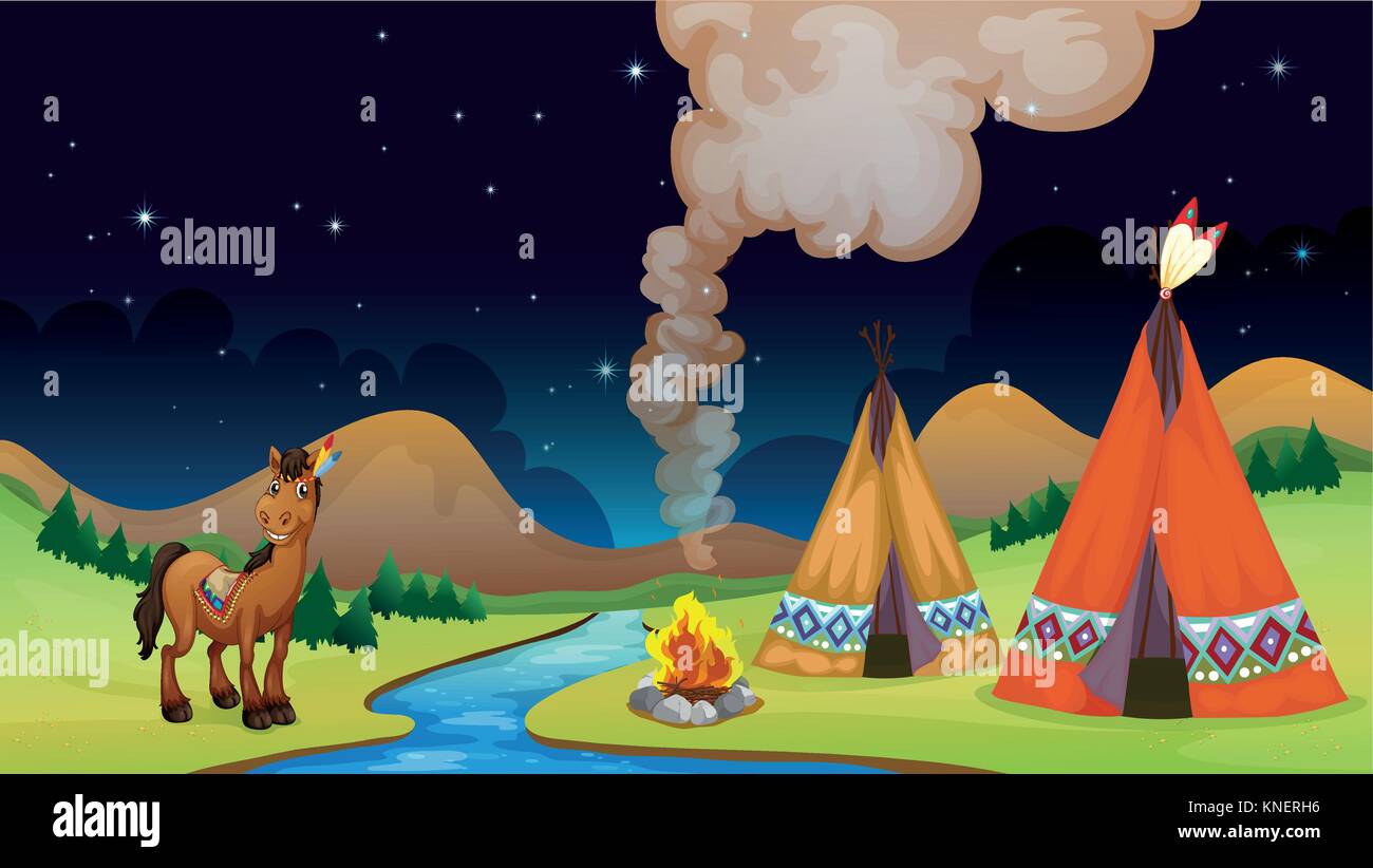 Illustration of an overnight camp near the river Stock Vector Image ...