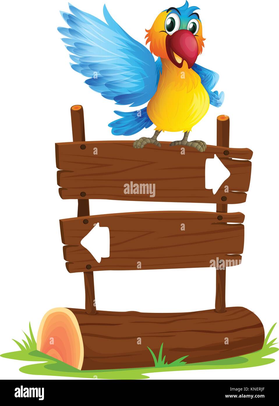 Illustration of a colorful bird and the signboard on a white background ...