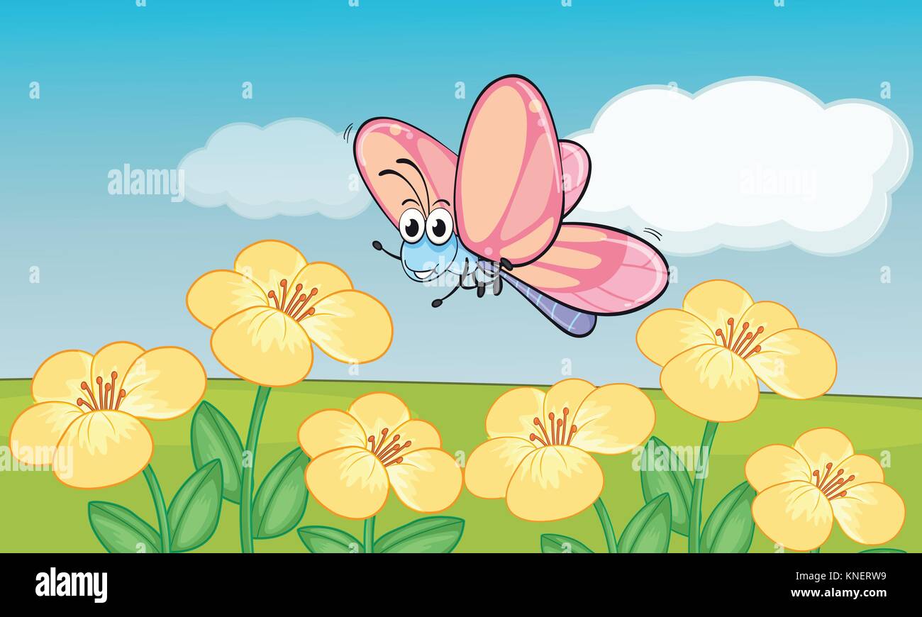 Illustration of a smiling butterfly in beautiful nature Stock Vector ...