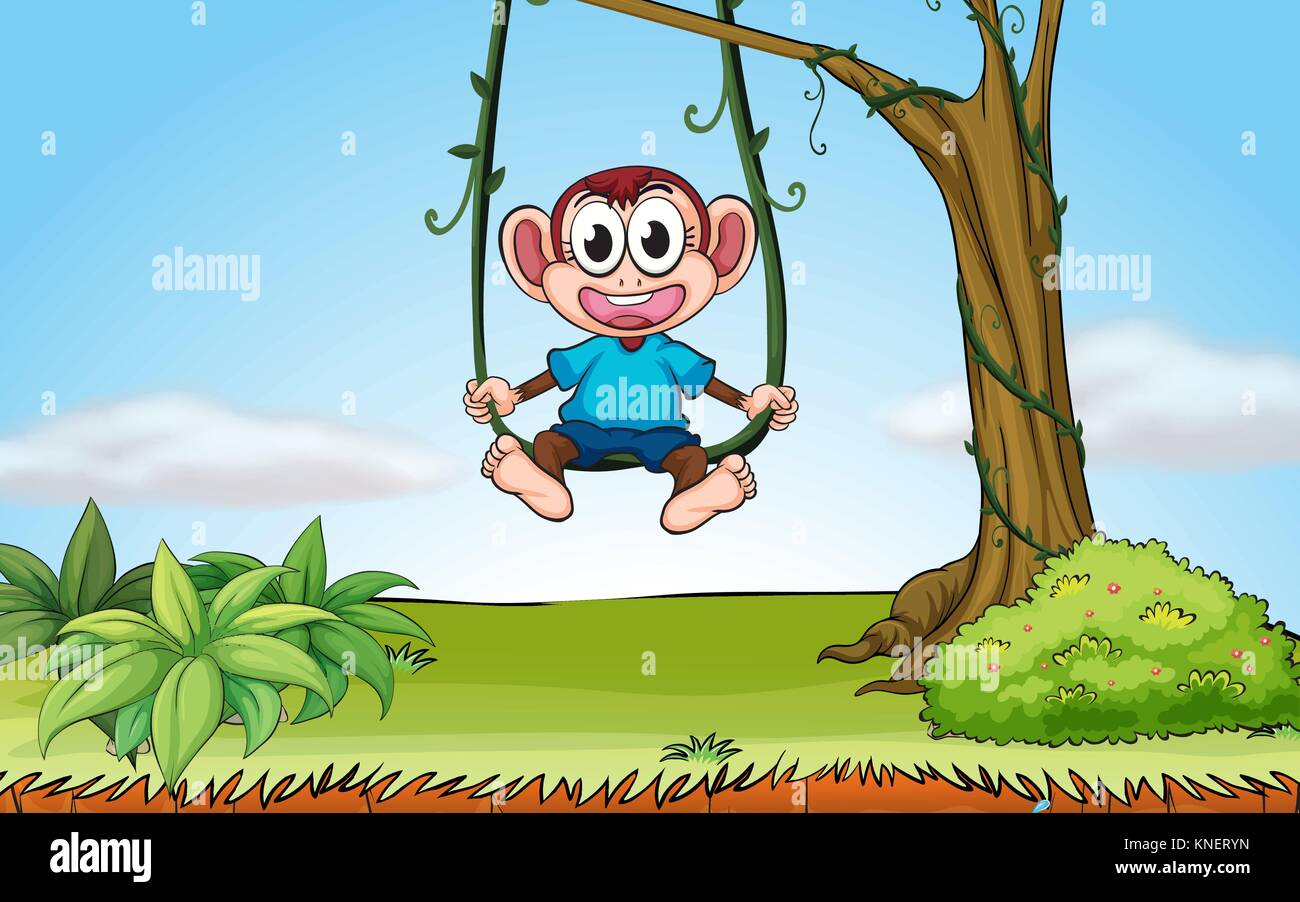 Illustration of a playing monkey in a beautiful nature Stock Vector ...