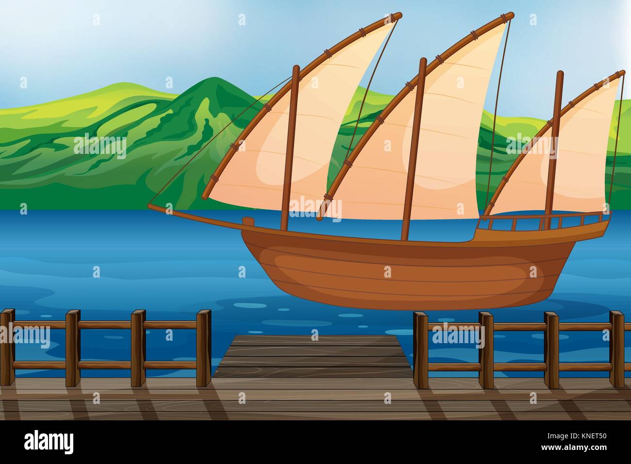 Blue sea wooden pier Stock Vector Images - Alamy