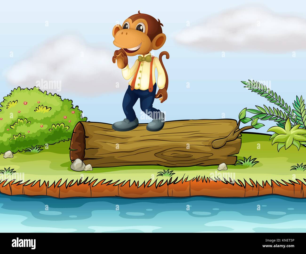 Illustration of a monkey standing on a log Stock Vector Image & Art - Alamy
