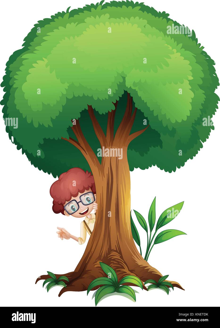 illustration of a boy and a tree on a white background Stock Vector ...