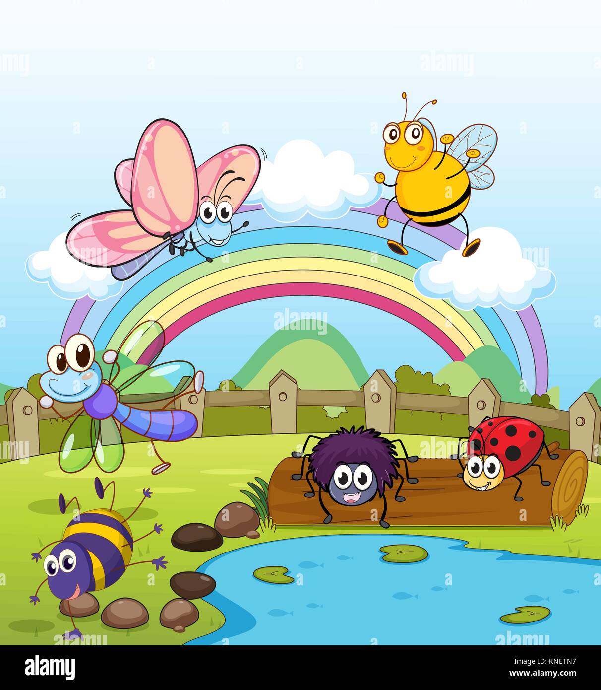 Illustration of colorful insects and rainbow Stock Vector Image & Art ...