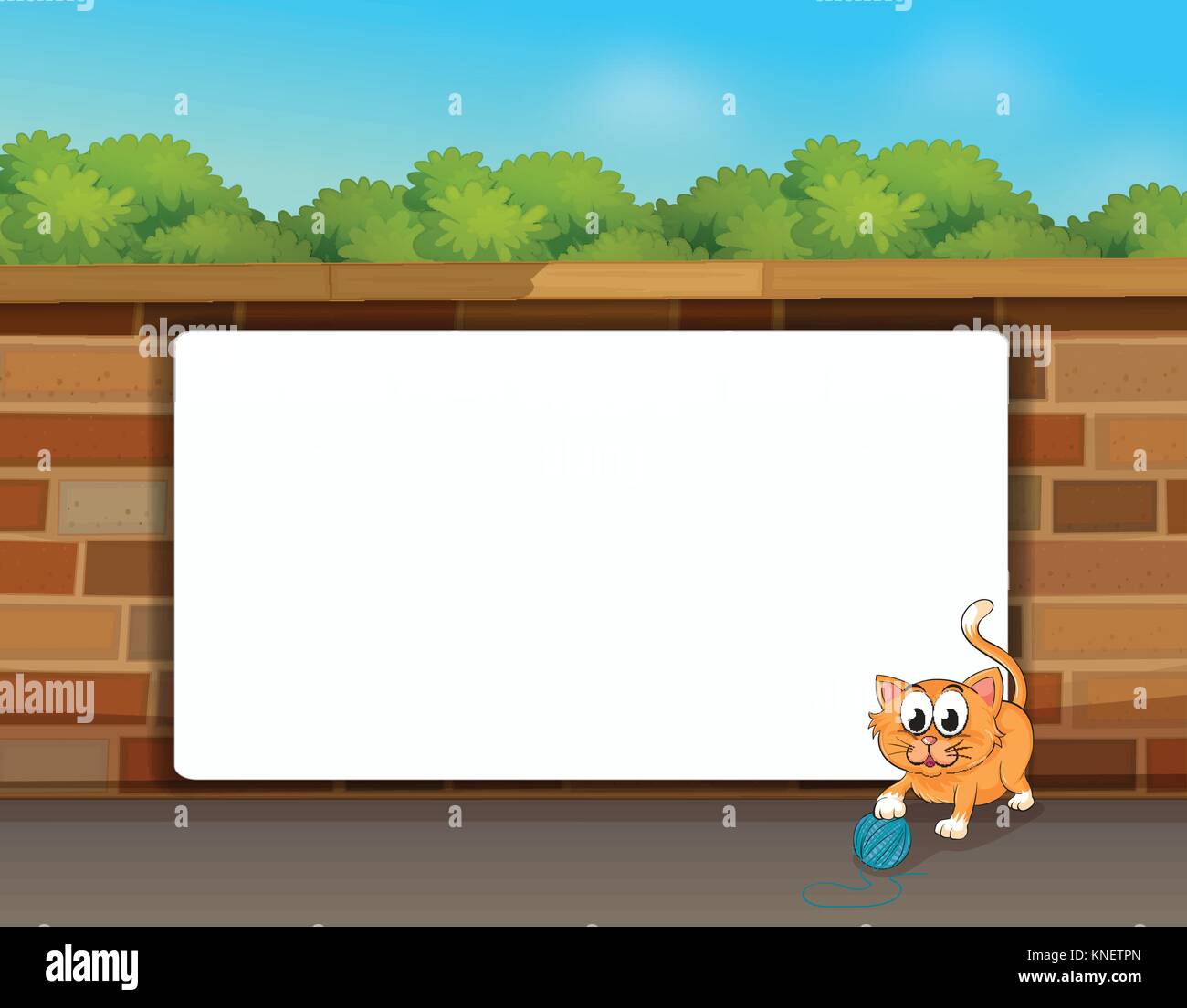 Illustration of a cat and a white board in a beautiful nature Stock ...