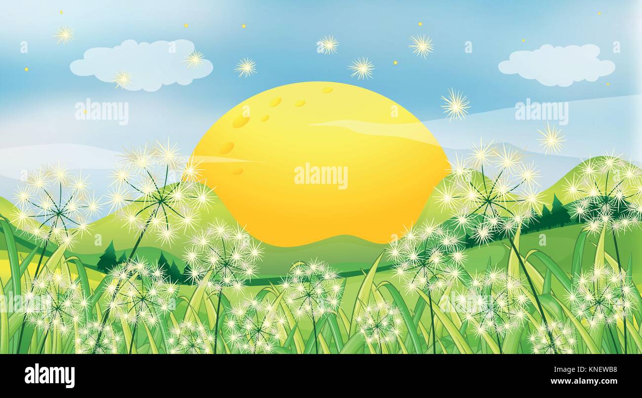Illustration of a sunset view at the hills Stock Vector Image & Art - Alamy