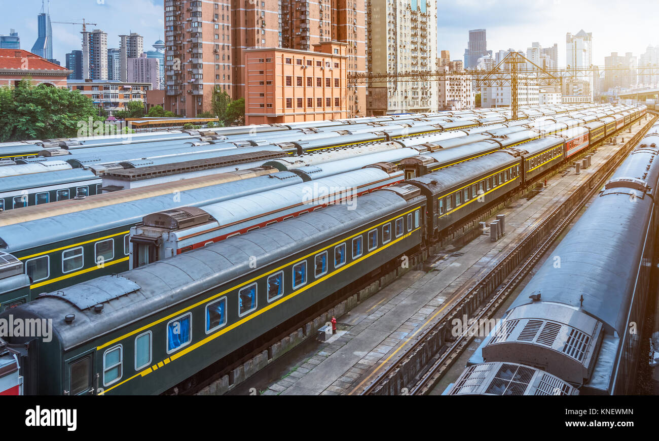 Trains At Railroad Station of Shanghai,China Stock Photo - Alamy