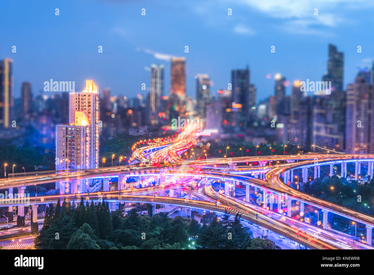 Aerial View of Shanghai overpass at Night Stock Photo - Alamy