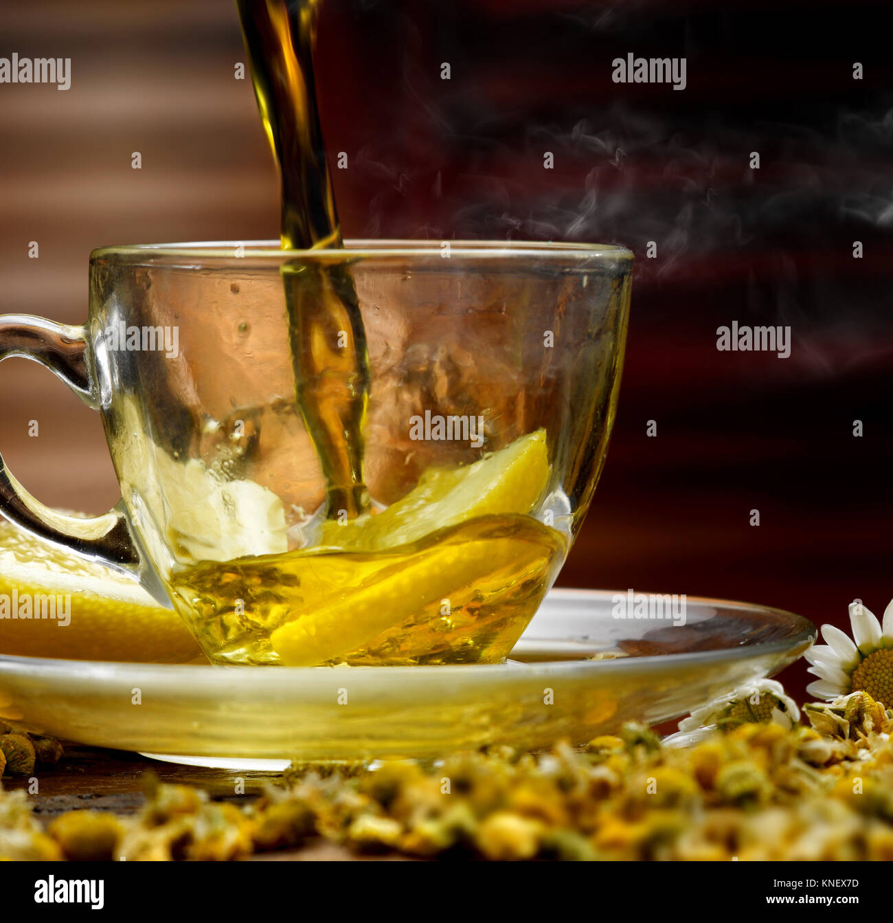 delicious chamomile infusion poured into a glass cup Stock Photo - Alamy