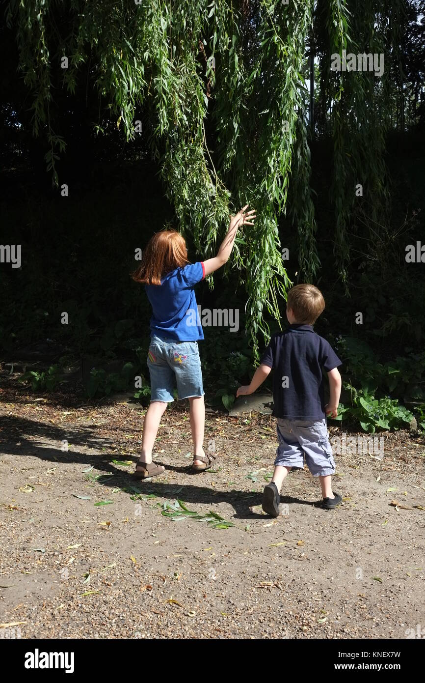 Children playing around tree hi-res stock photography and images - Alamy