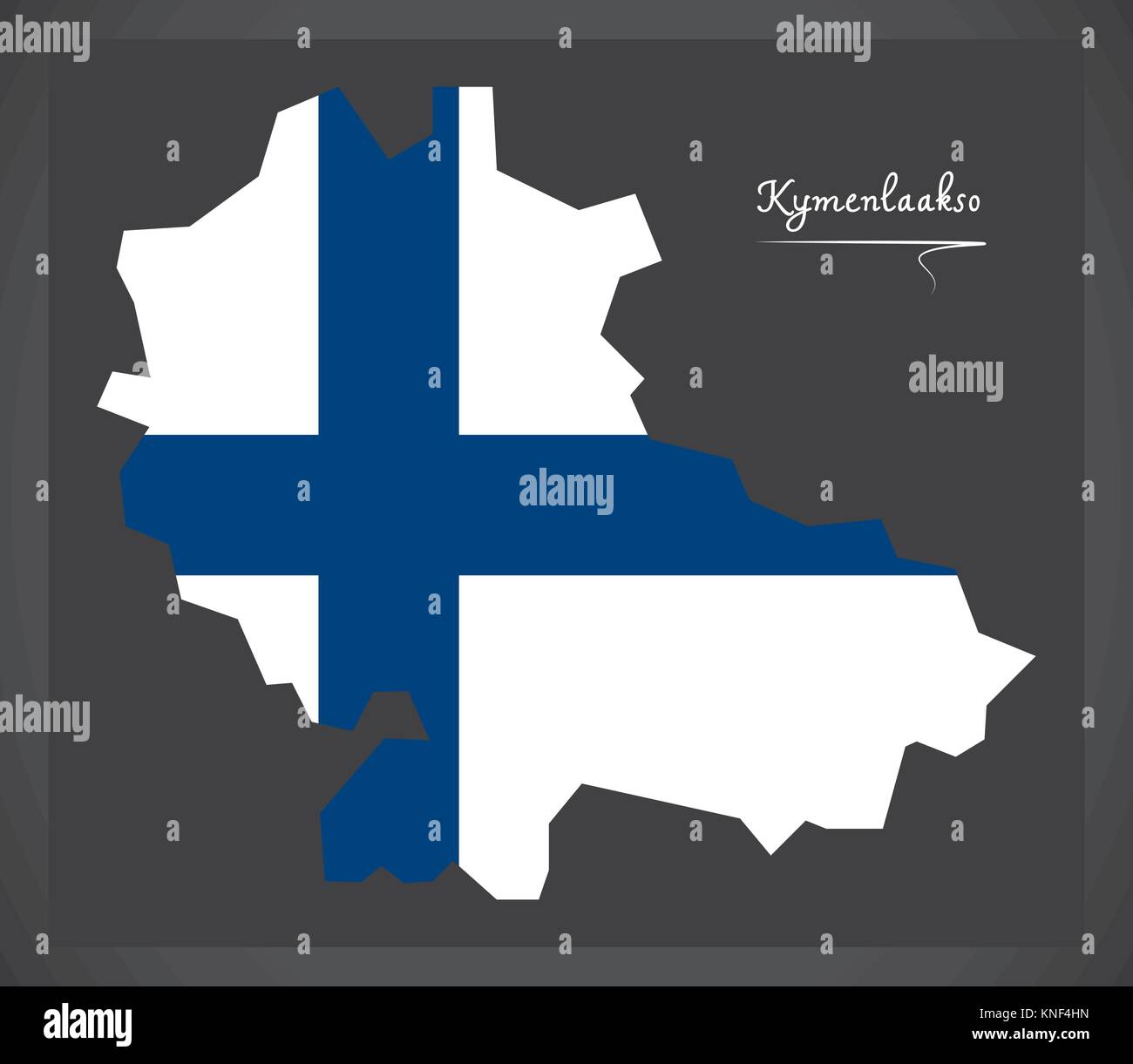 Kymenlaakso map of Finland with Finnish national flag illustration ...