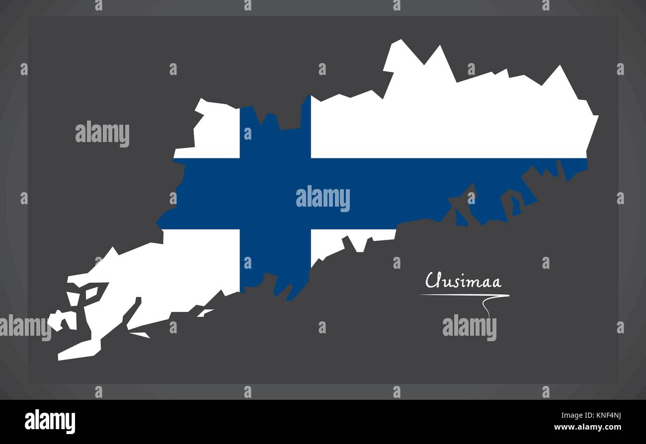 Uusimaa map of Finland with Finnish national flag illustration Stock ...