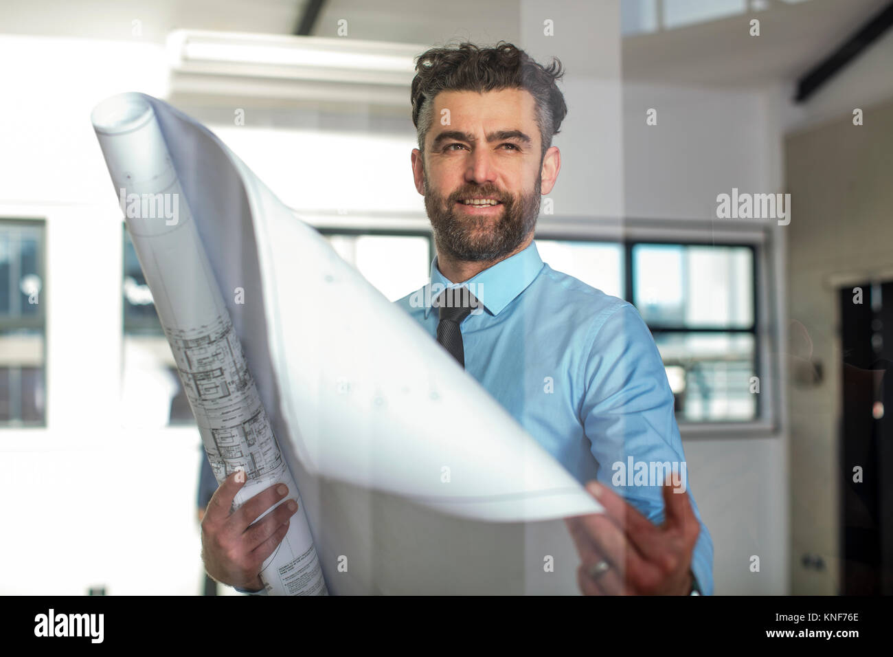 Architect holding blueprint Stock Photo - Alamy