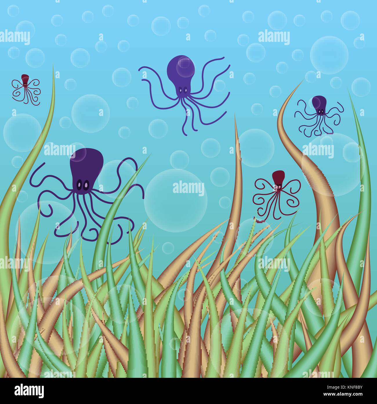abstract vector underwater background with octopuses and bubbles Stock ...