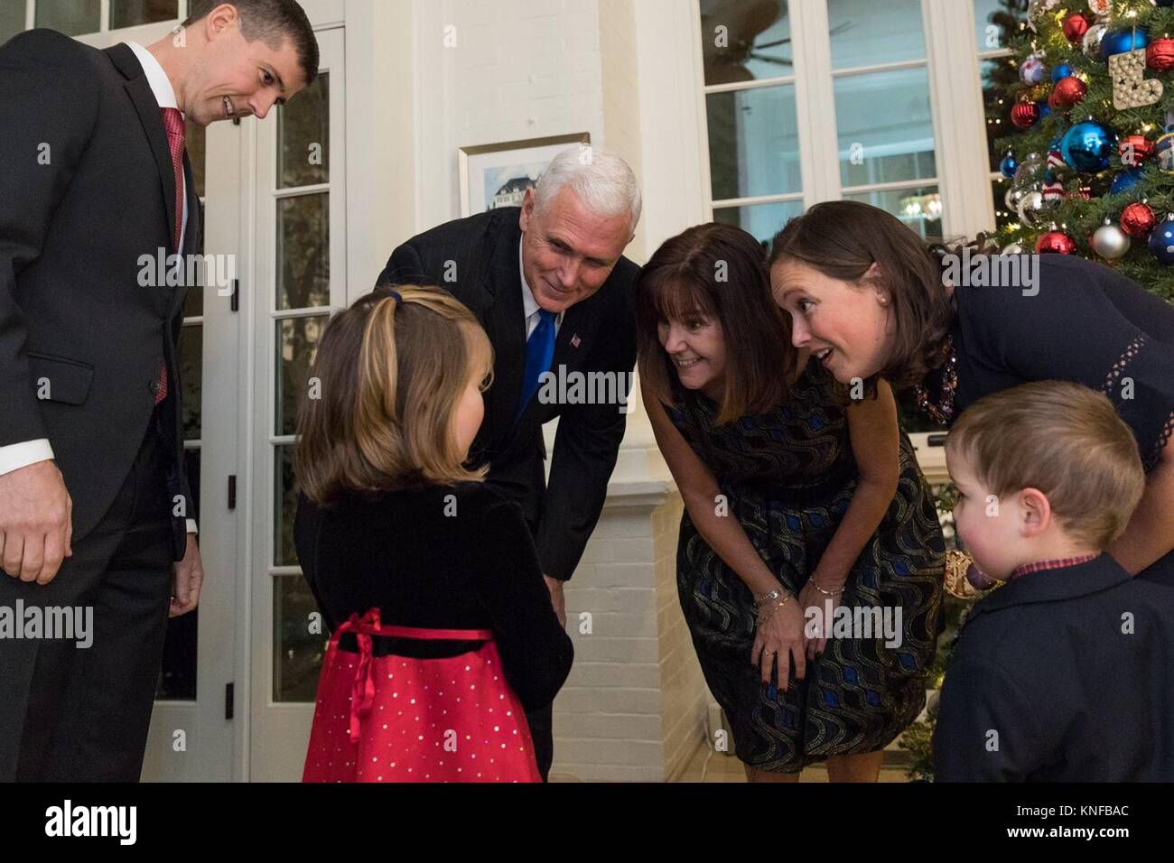 U.S. Vice President Mike Pence and his wife Karen Pence, center, greets ...