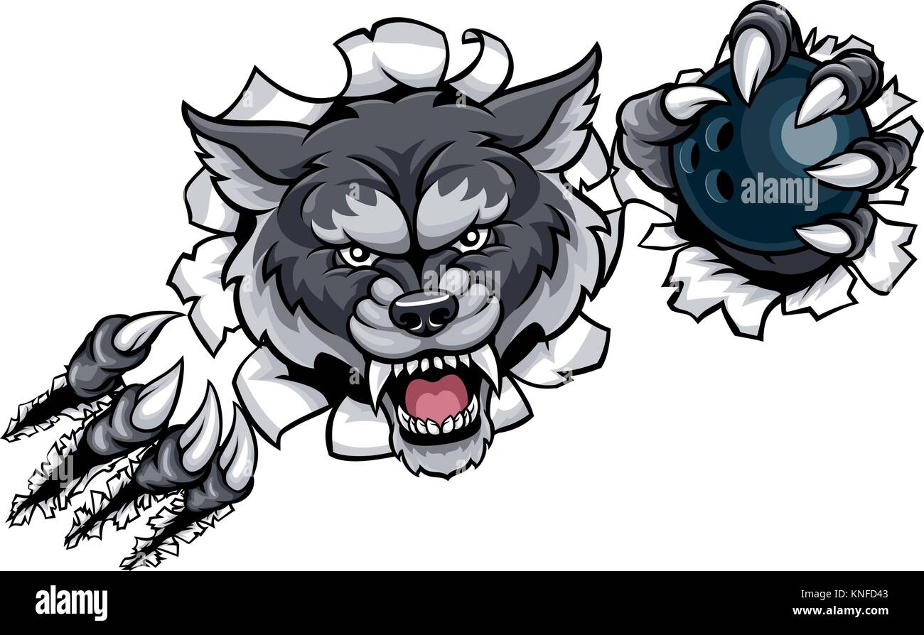 Wolf Bowling Mascot Breaking Background Stock Vector Image & Art - Alamy