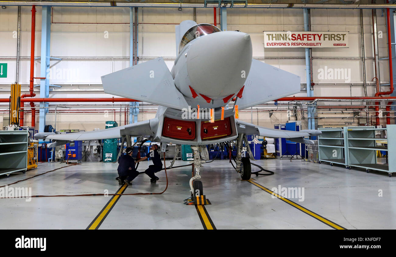 Staff assemble a Eurofighter Typhoon aircraft at BAE Warton in ...