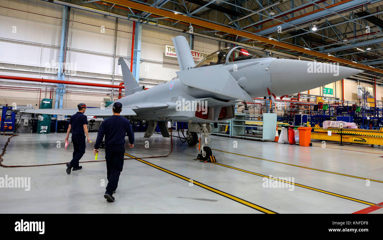 Staff assemble a Eurofighter Typhoon aircraft at BAE Warton in ...