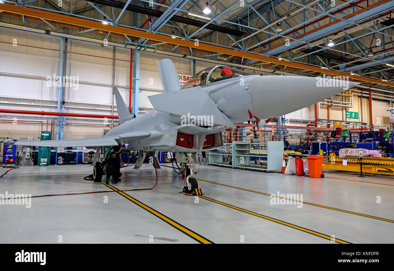 Staff assemble a Eurofighter Typhoon aircraft at BAE Warton in ...