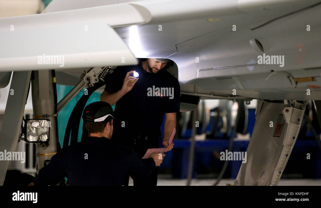 Staff assemble a Eurofighter Typhoon aircraft at BAE Warton in ...