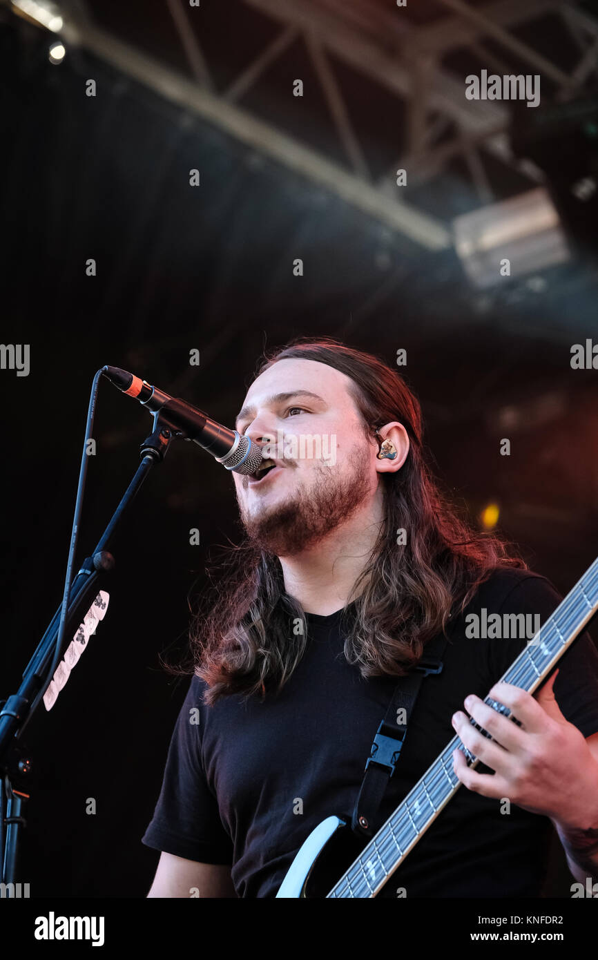The American metalcore band Of Mice and Men performs a live concert at ...