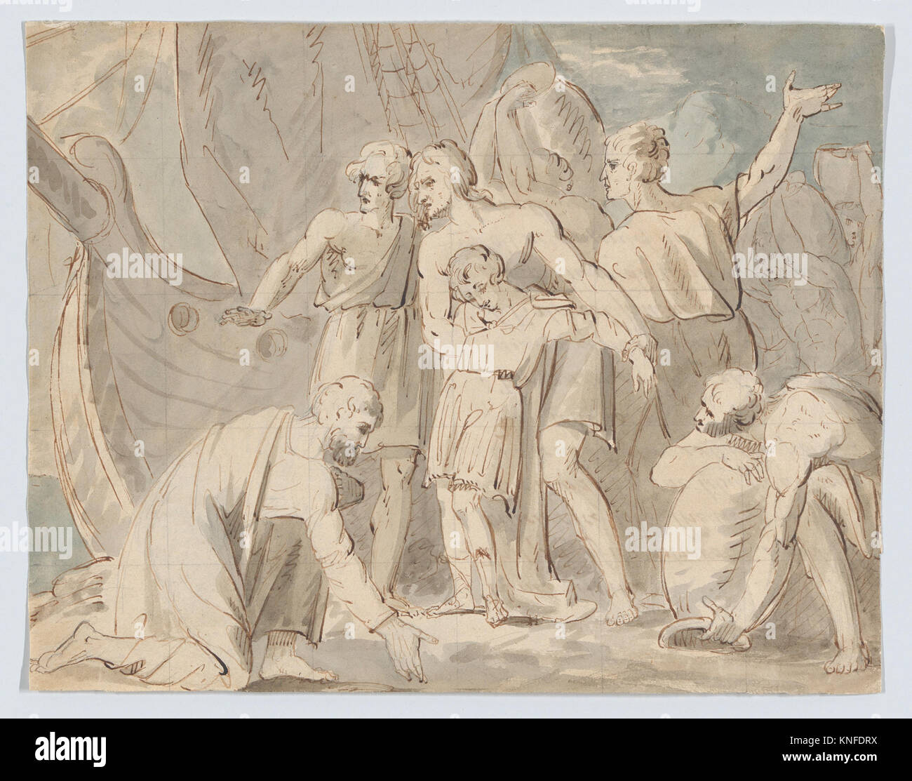 Historical Subject with Men and a Boy Near a Ship (recto); Anatomical ...