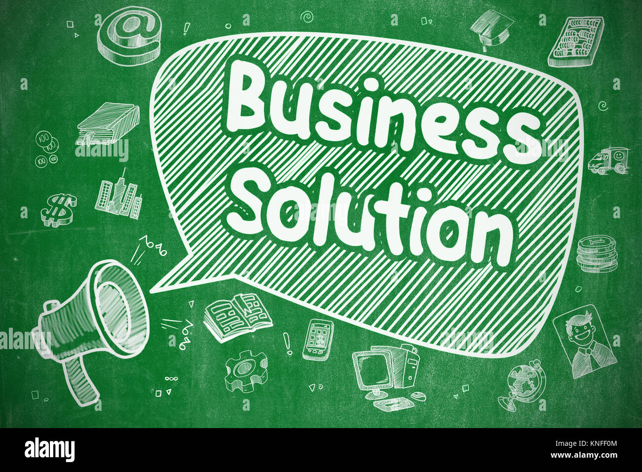 Business Solution - Doodle Illustration on Green Chalkboard Stock Photo ...