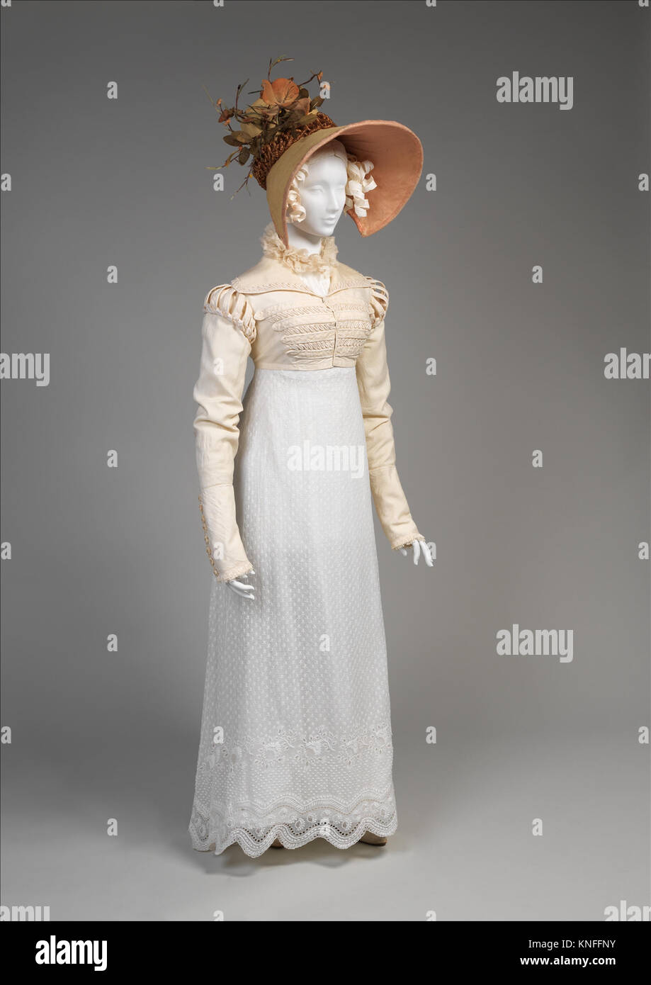 This historical dress represents the fashion of its period, with ...