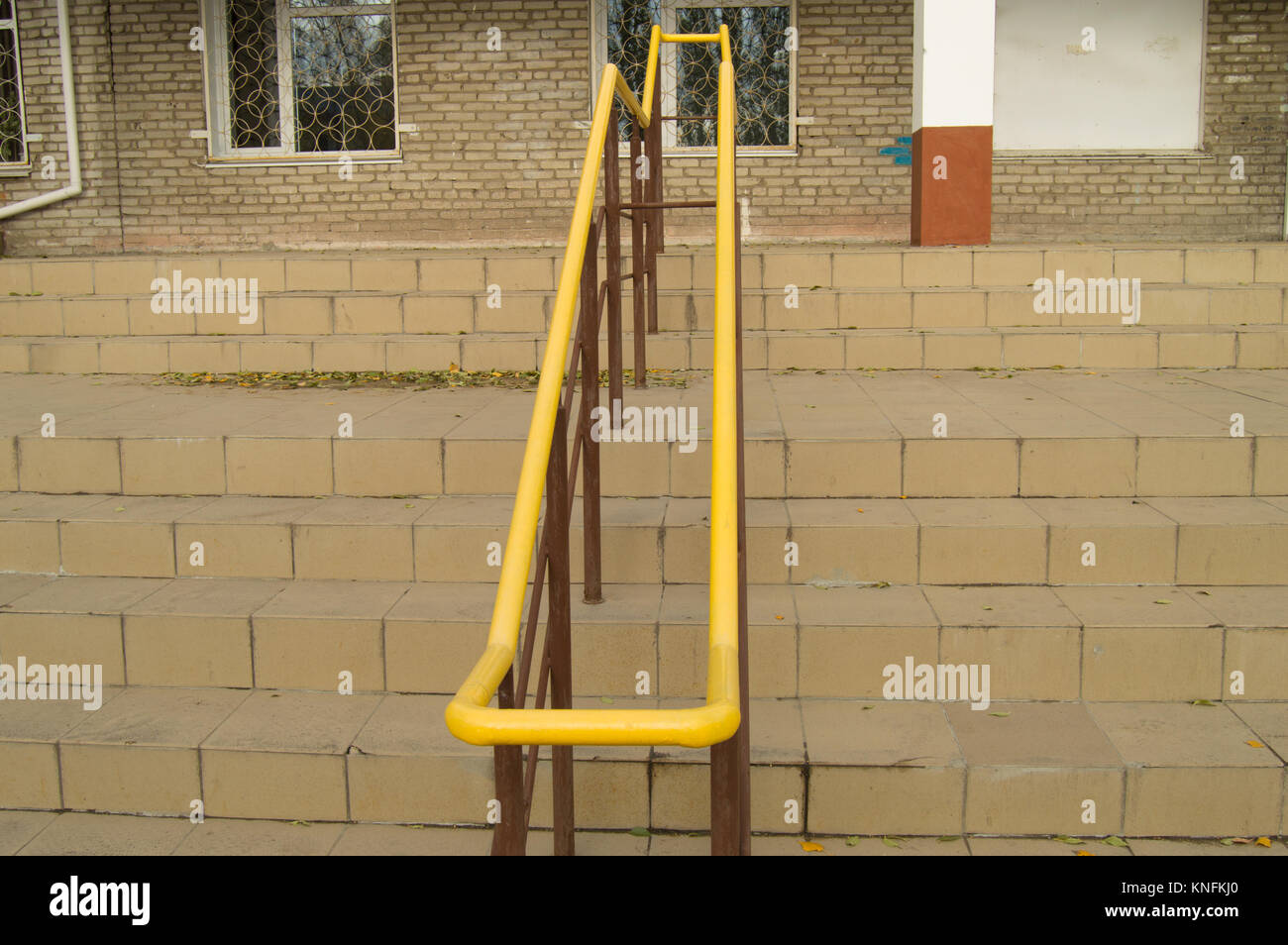 Stairs with handrail to the entrance of the modern building Stock Photo ...