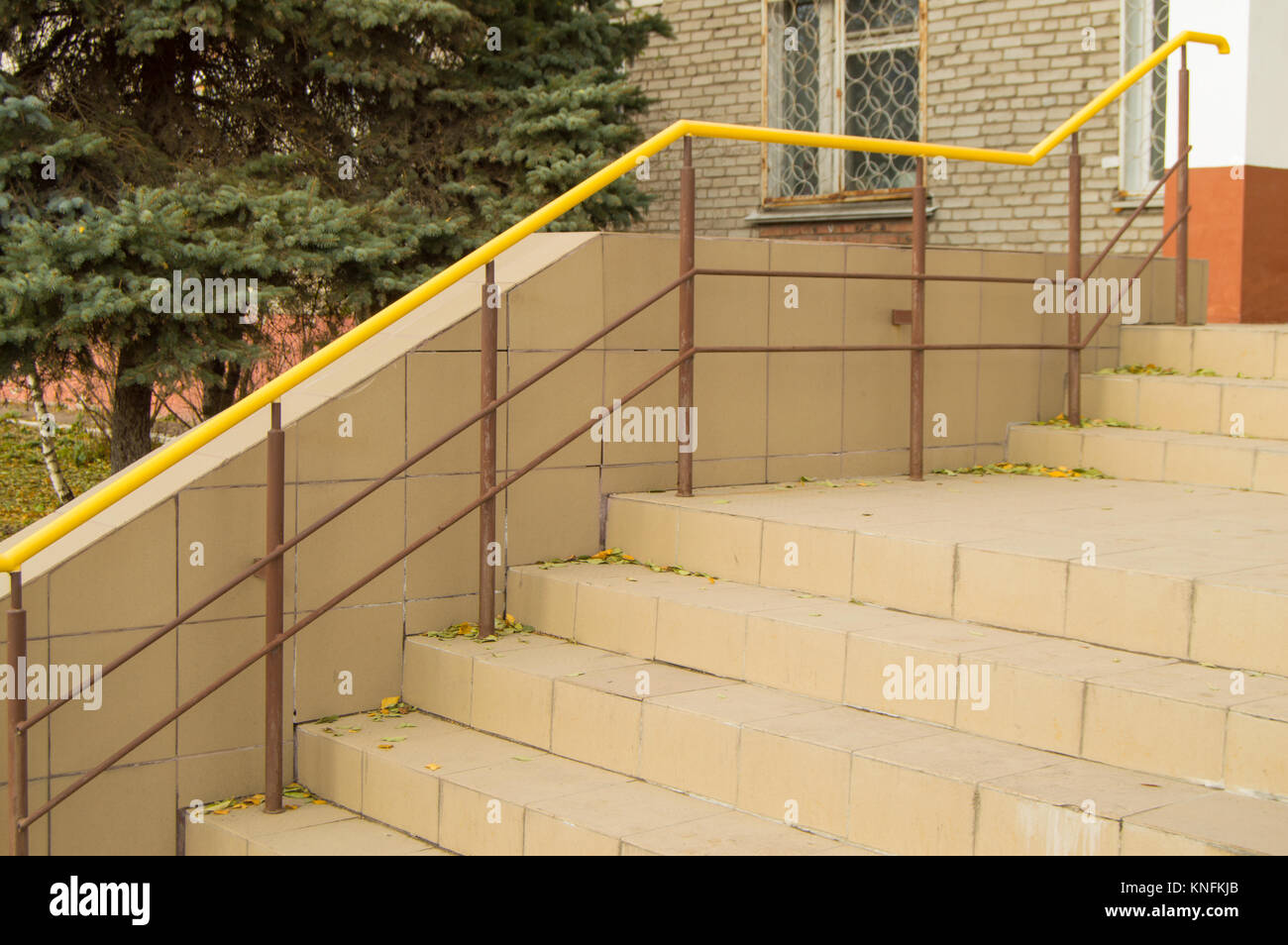 Stairs with handrail to the entrance of the modern building Stock Photo ...