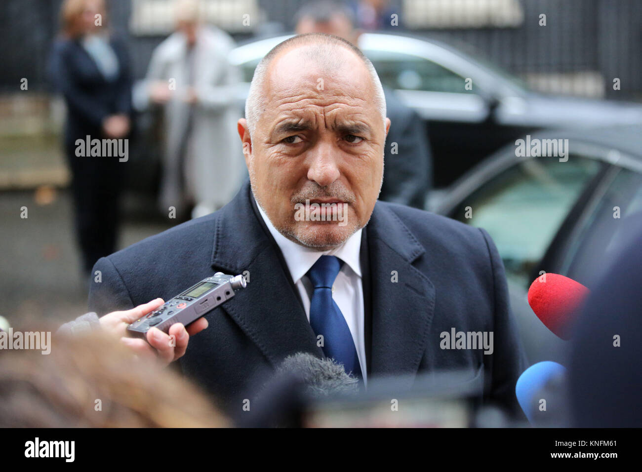 Prime Minister of Bulgaria Boyko Borissov speaks to the media outside ...