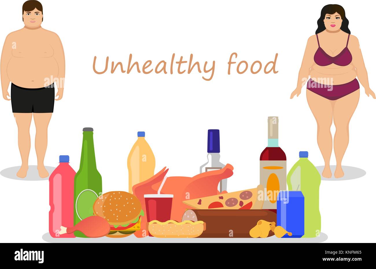 Vector cartoon female male obesity. Unhealthy food Stock Vector Image ...