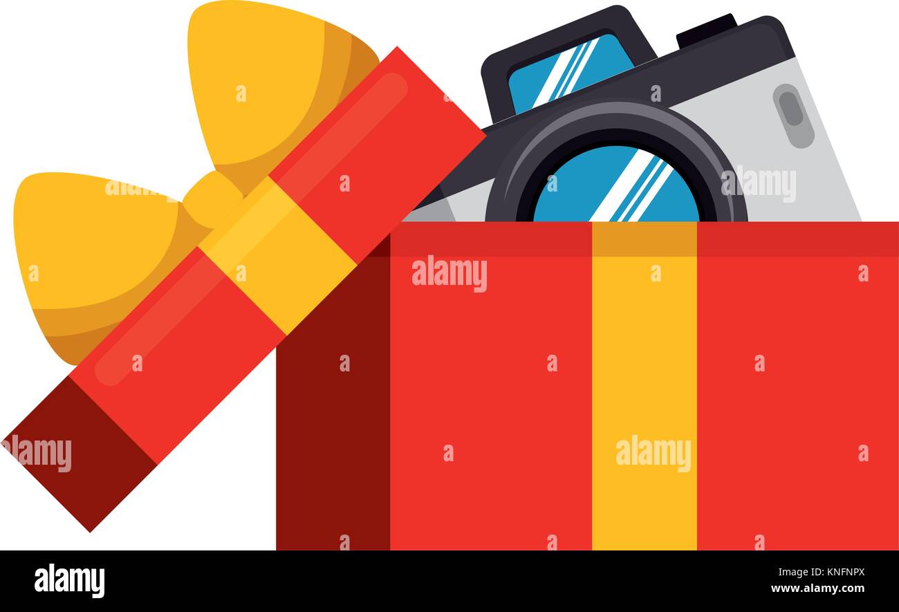 gift box present with camera vector illustration design Stock Vector ...