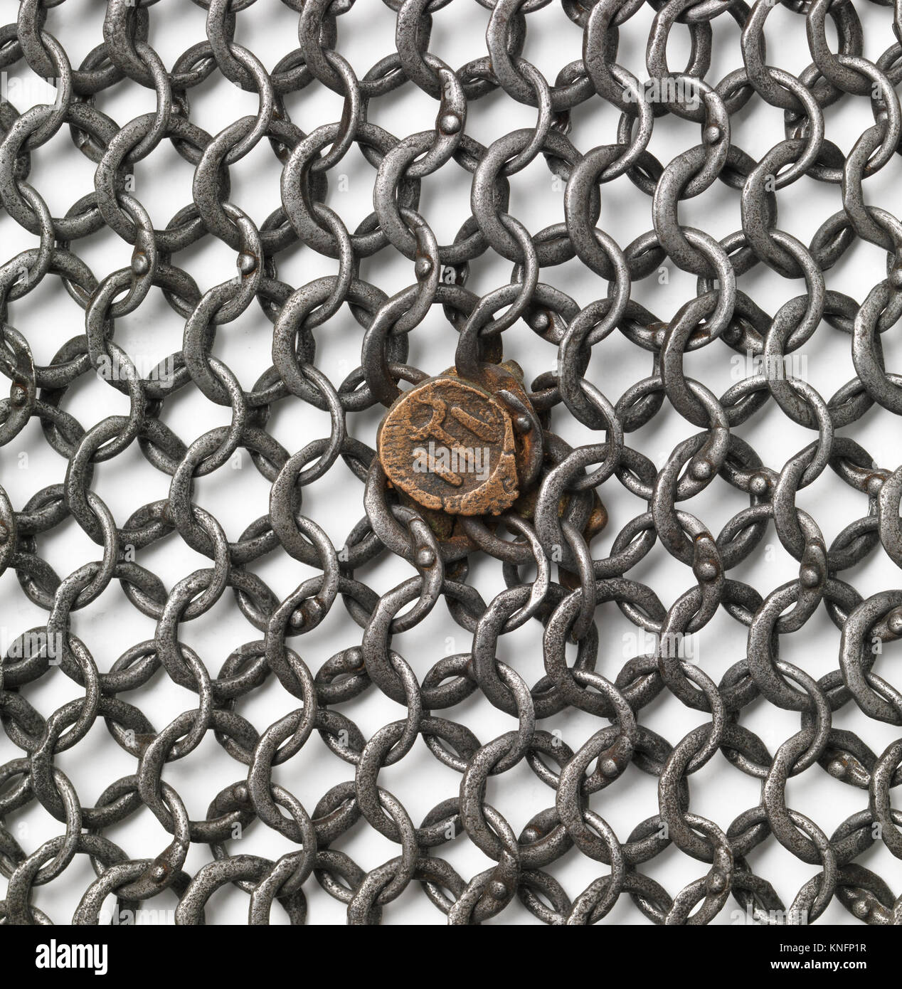 This medieval helmet features an aventail, a chainmail neckguard ...