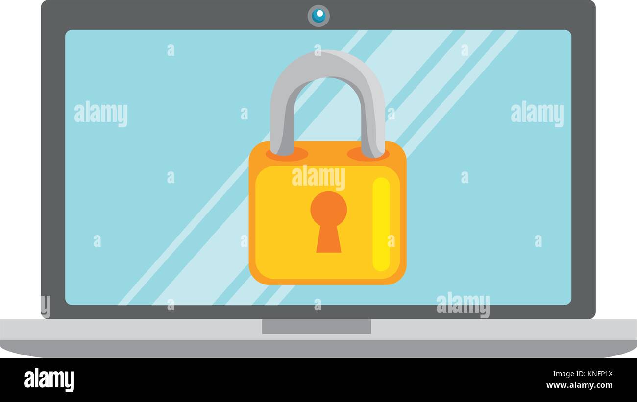 laptop computer with padlock vector illustration design Stock Vector ...