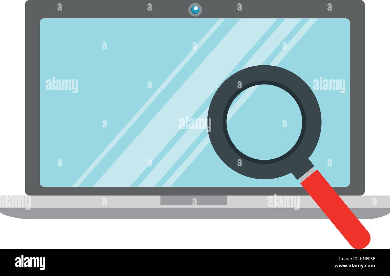 laptop computer with magnifying glass vector illustration design Stock ...