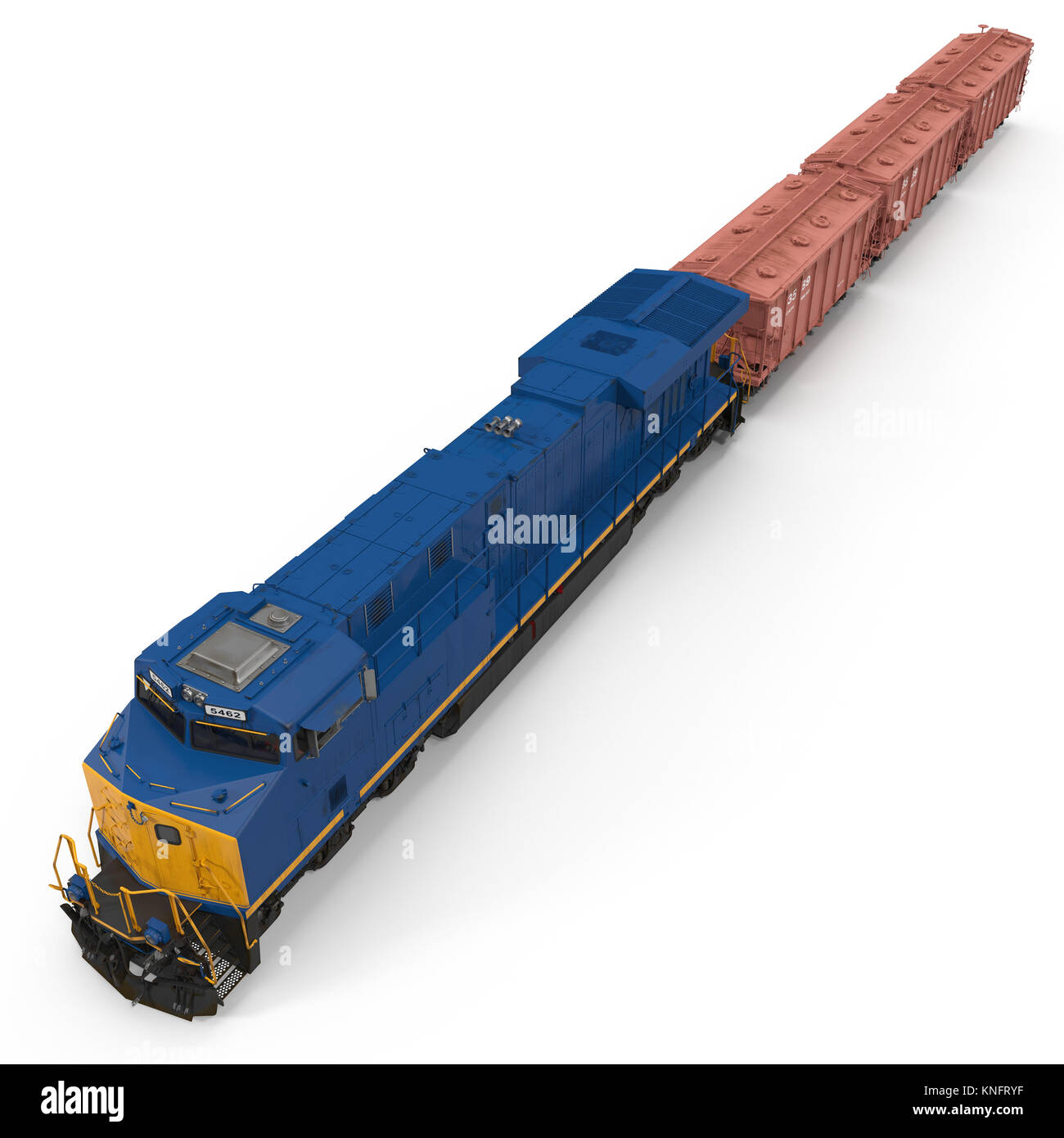 Railroad Locomotive with Hopper Cars on white. 3D illustration Stock ...