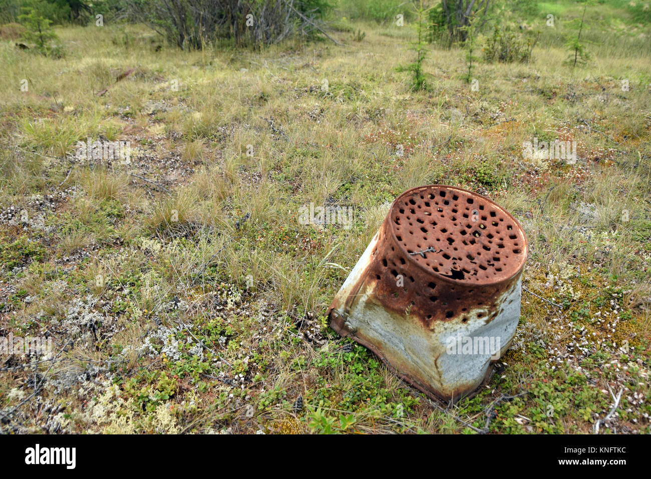 Remains of the Butugychag gulag camp in the Kolyma mountains, north ...