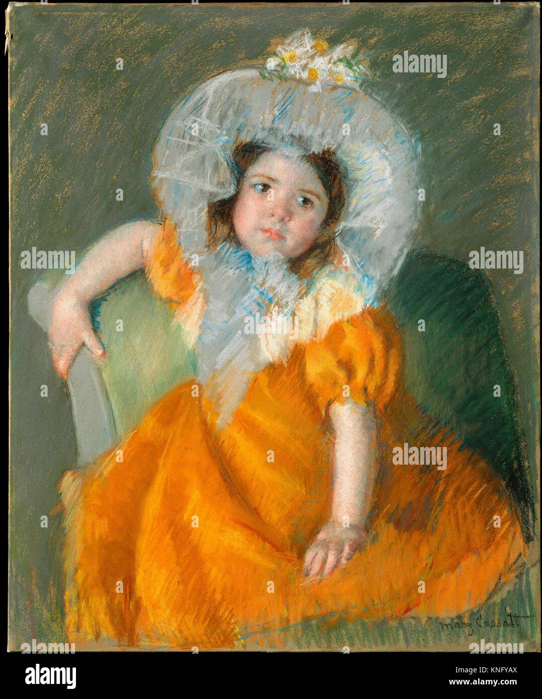 Margot in Orange Dress. Artist: Mary Cassatt (American, Pittsburgh ...