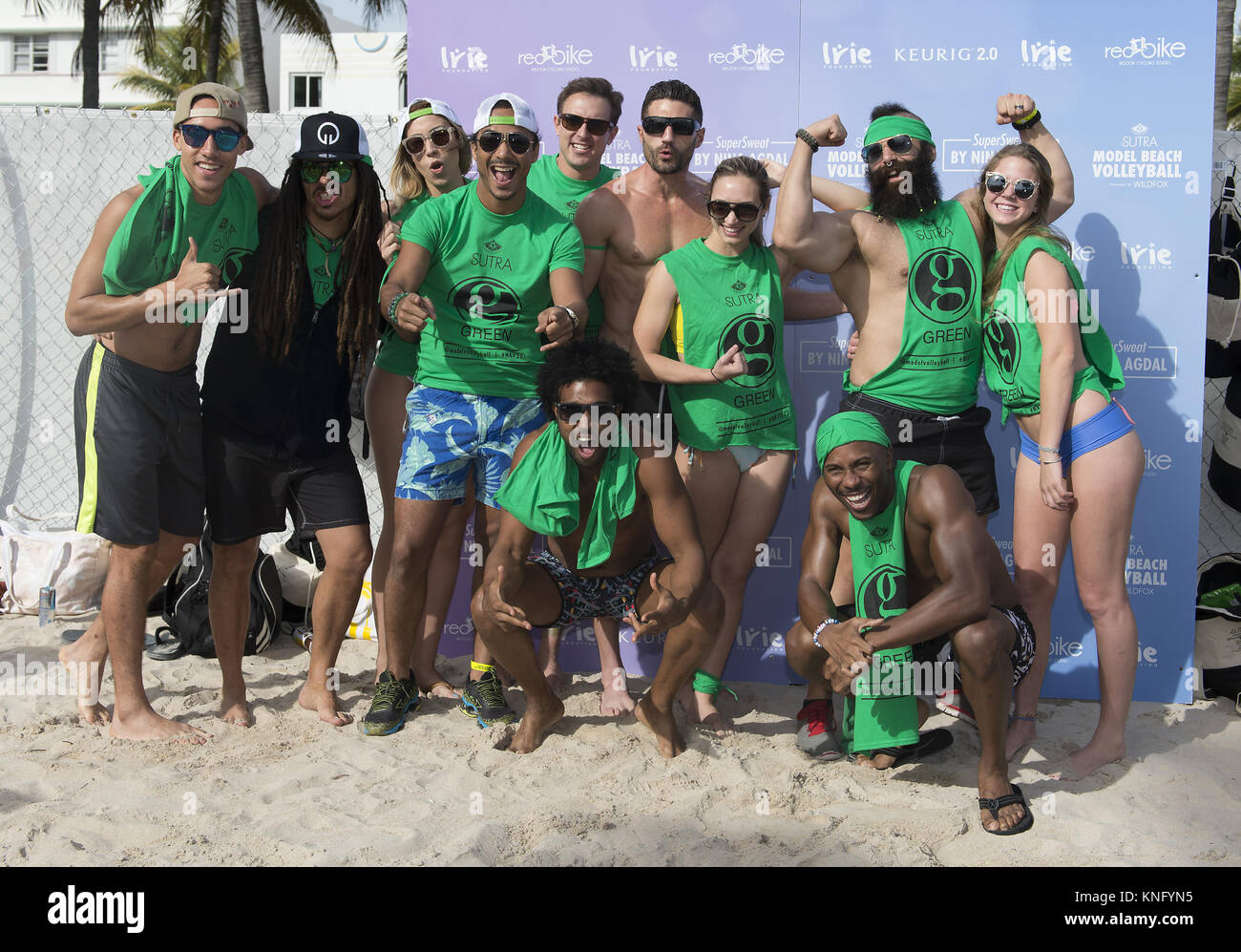 MIAMI BEACH, FL - FEBRUARY 08: Models from Green Modeling Agency ...