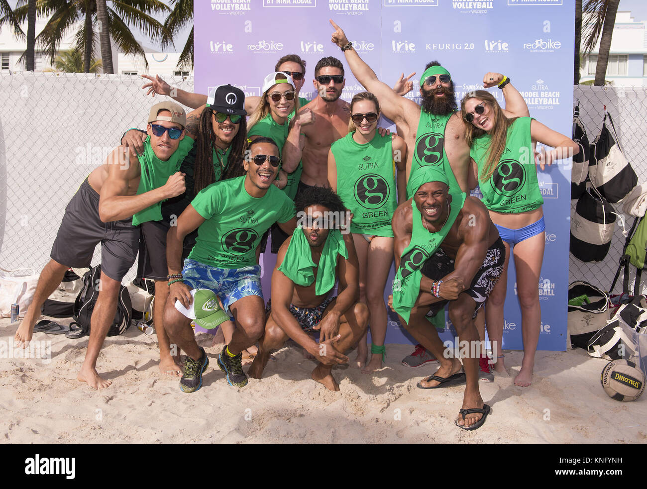 MIAMI BEACH, FL - FEBRUARY 08: Models from Green Modeling Agency ...