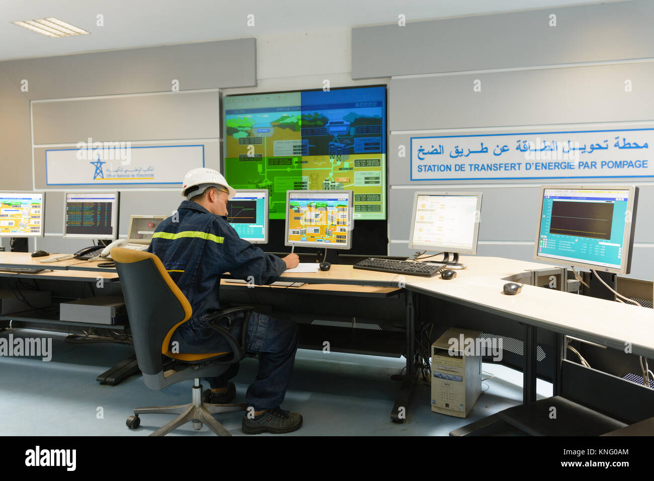 Energy flow monitored by an engineer in control room station Stock ...