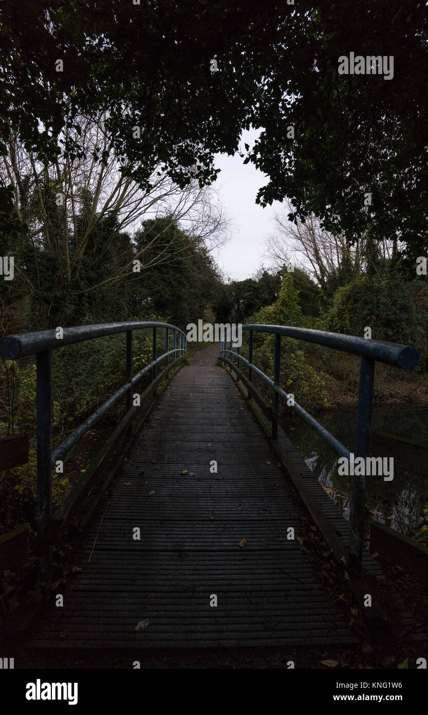 Footbridge in park at dusk Stock Photo - Alamy