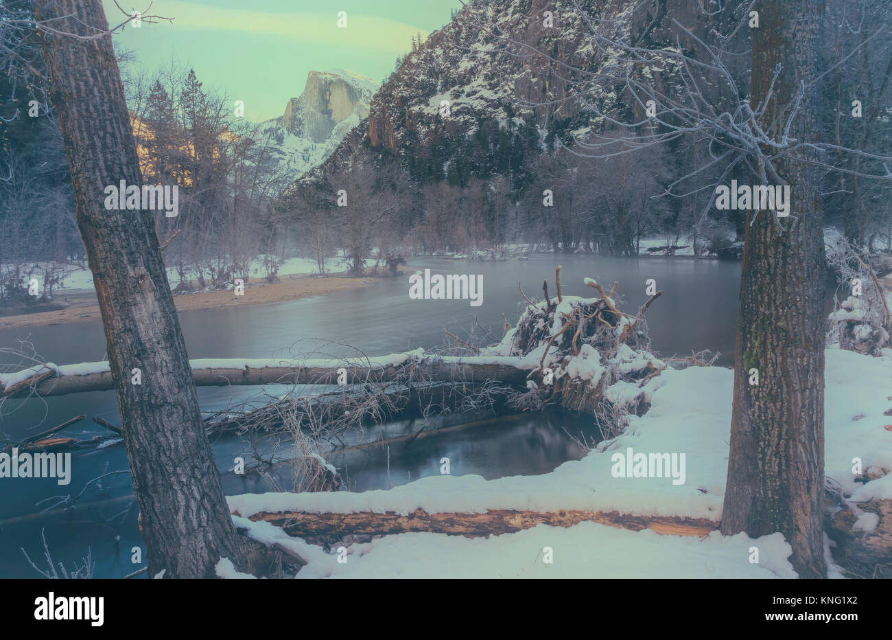 Yosemite National Park landscape, with the Merced River and the iconic ...