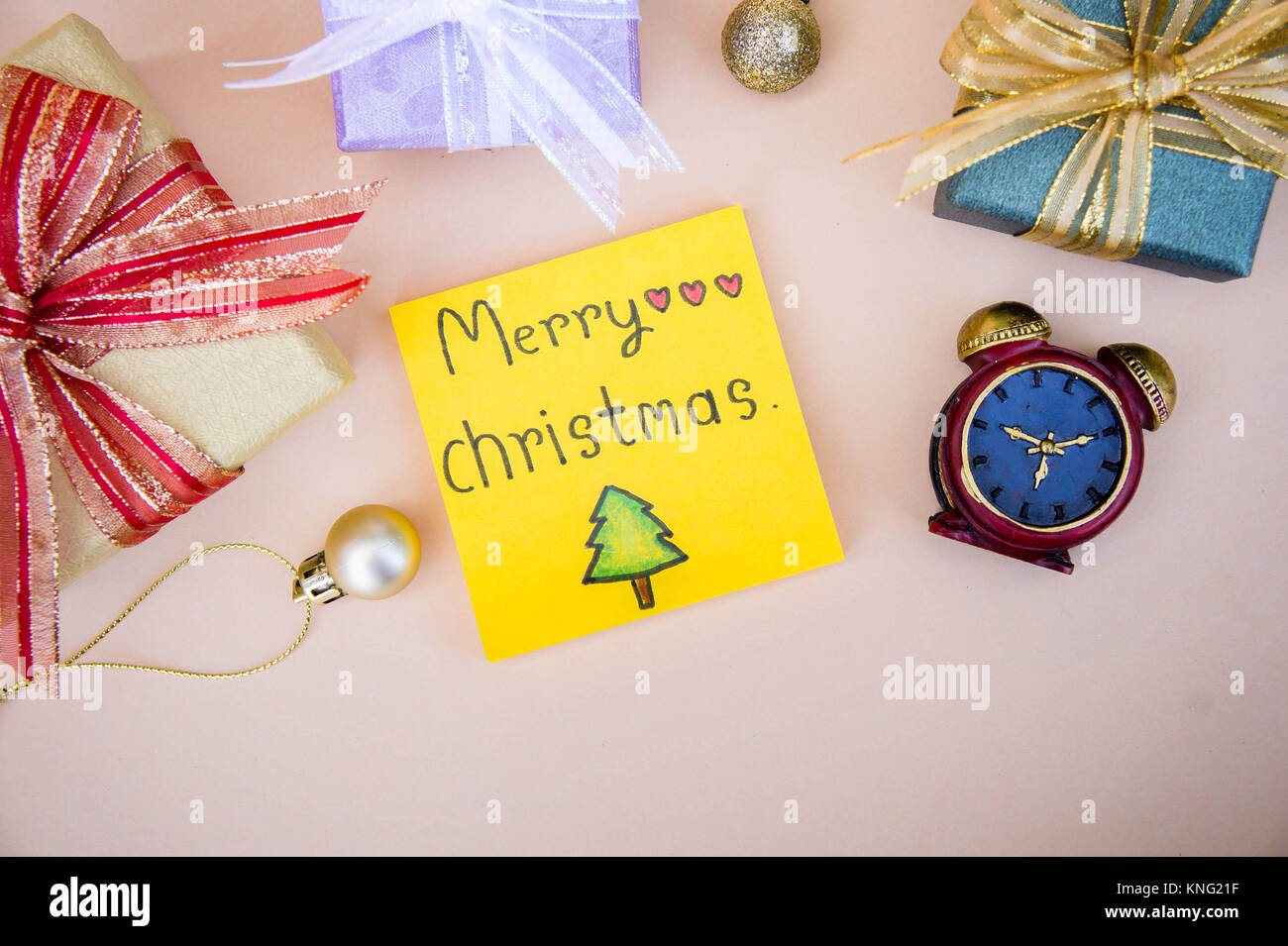 christmas background and paper note merry christmas decor on background ...